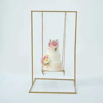 Modern Design Gold Metal Hanging Cake Swing Stand With Base Plate ...