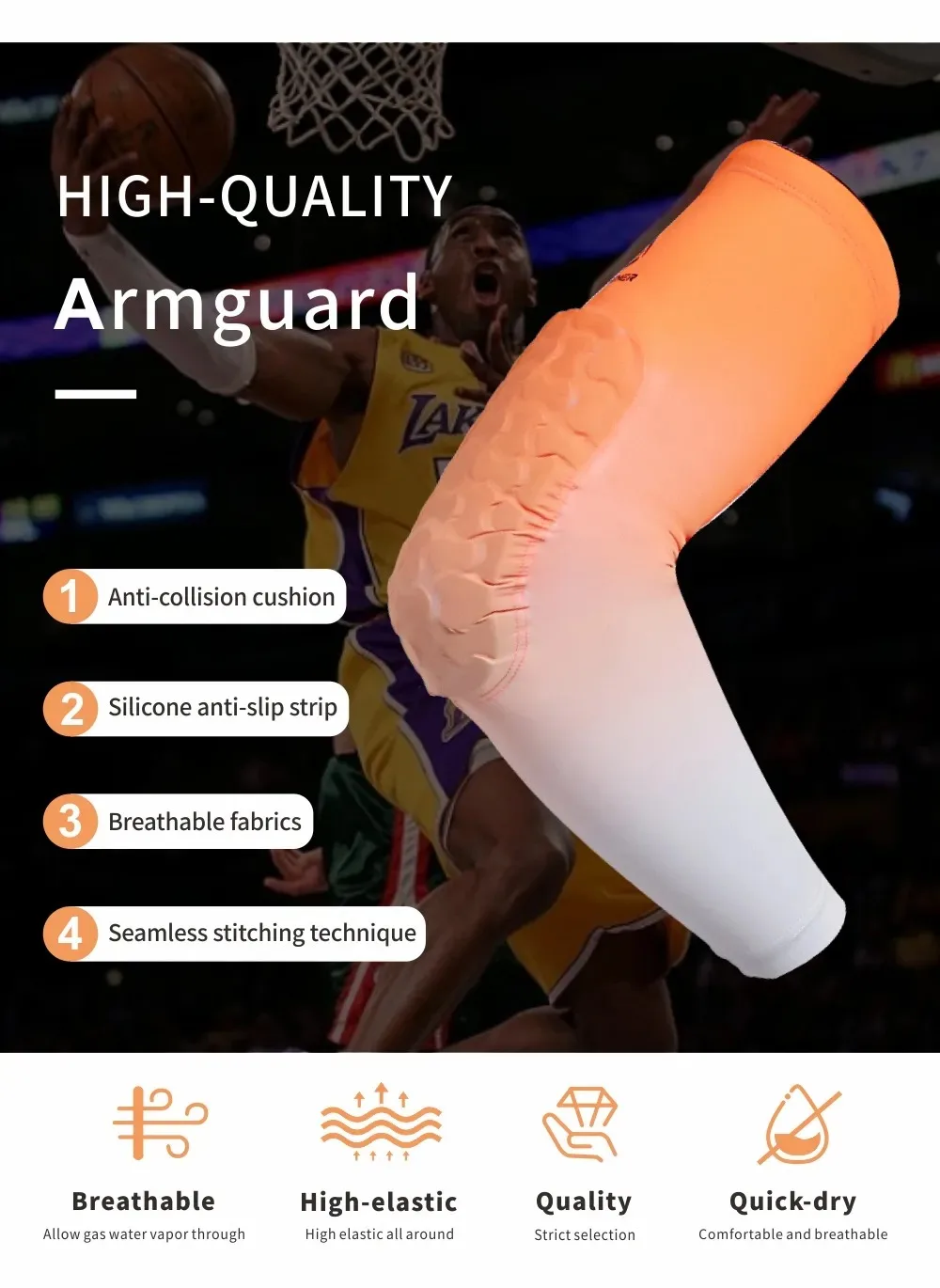 Honeycomb Pad Crashproof Basketball Arm Guard Sleeve Elbow Support ...