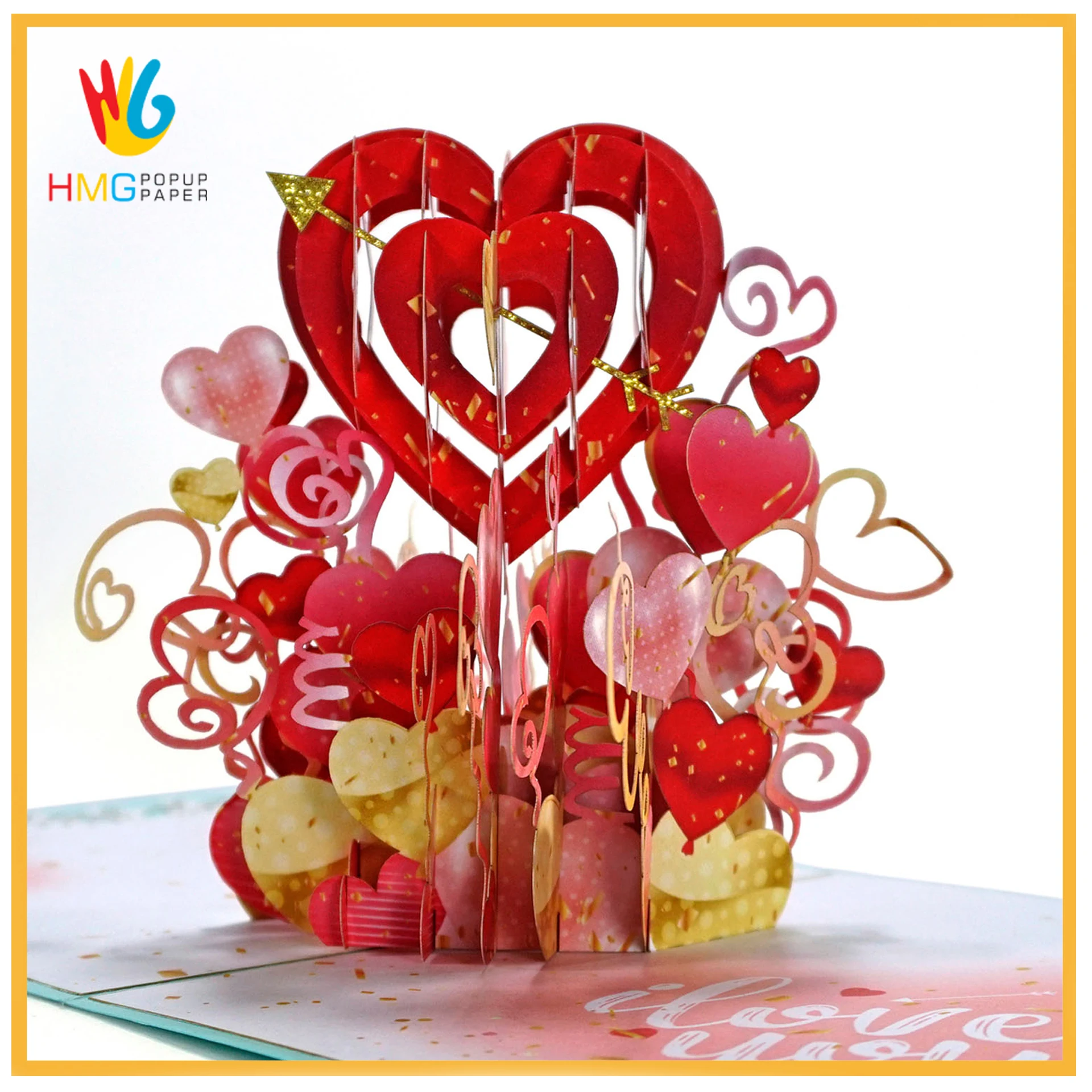 Greeting 3D Cards for Valentine's Day with the Red Heart 3D Pop up in ...