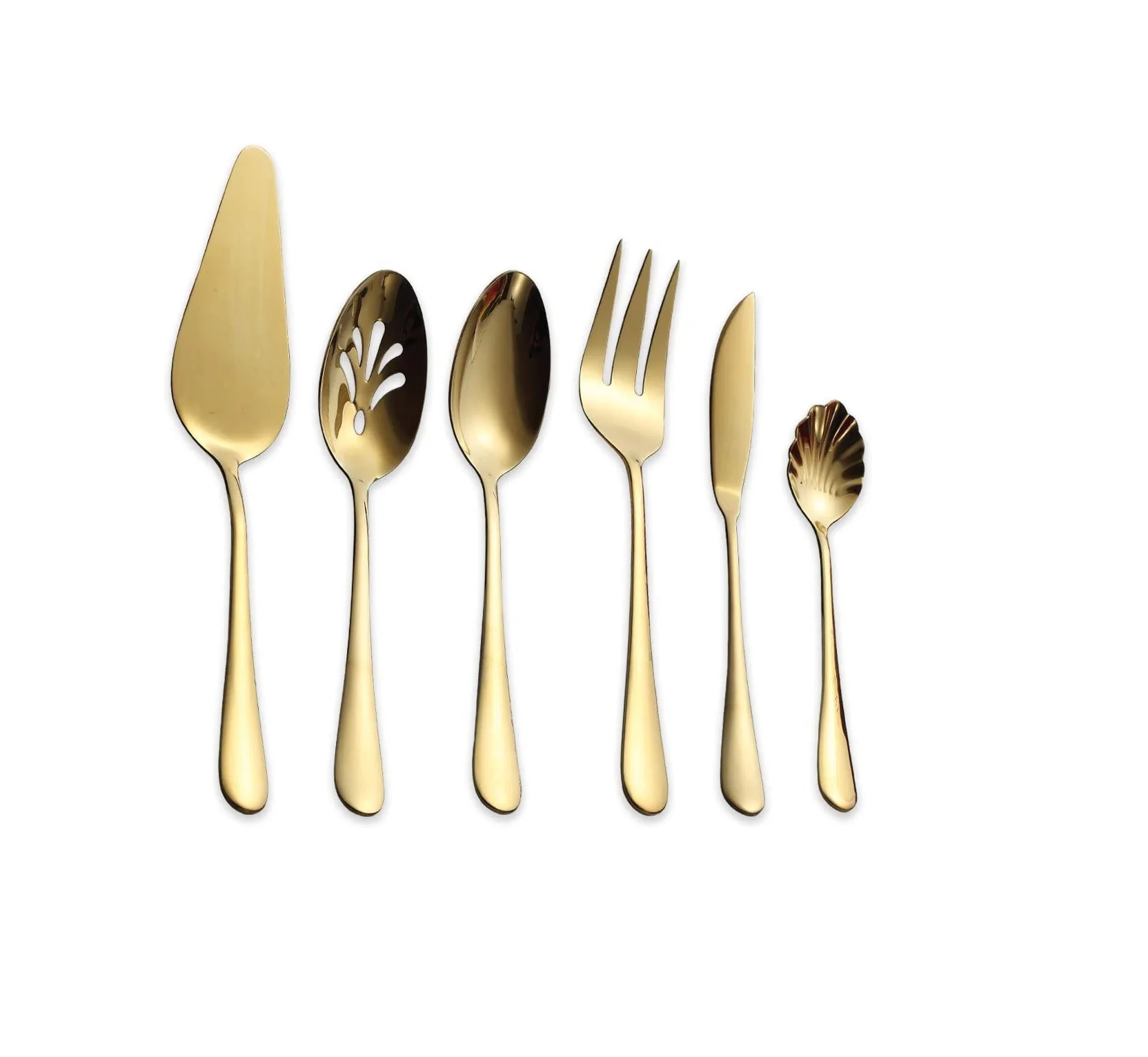 Stainless Steel Golden Titanium Plated Flatware Serving Set 6 Pieces 5 ...