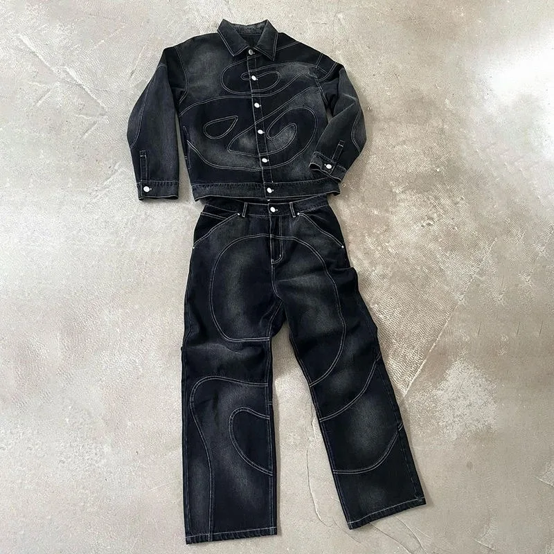 custom outfits denim jeans jacket sets customized man clothing street ...