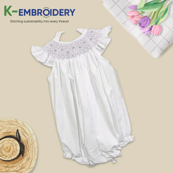 Smocked Children Clothing White Flower Criss-cross Jumpsuits Playsuits ...