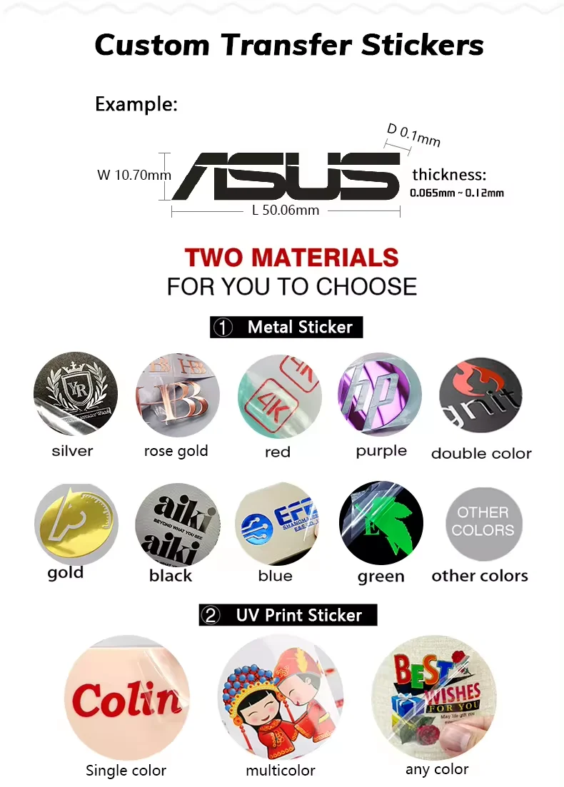 Custom Printed Vinyl Logo Transfer Sticker Clear 3D Metal Sticker ...