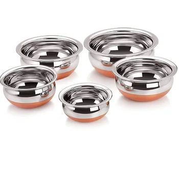 Indian Serving Handi 5 Pcs Set Copper Bottom Stainless Steel Cooking ...