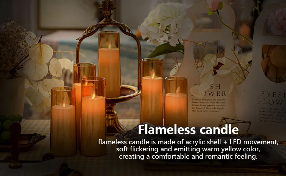 Realistic Flameless Led Battery Operated Acrylic Glass Gold Pillar 6"x3 ...