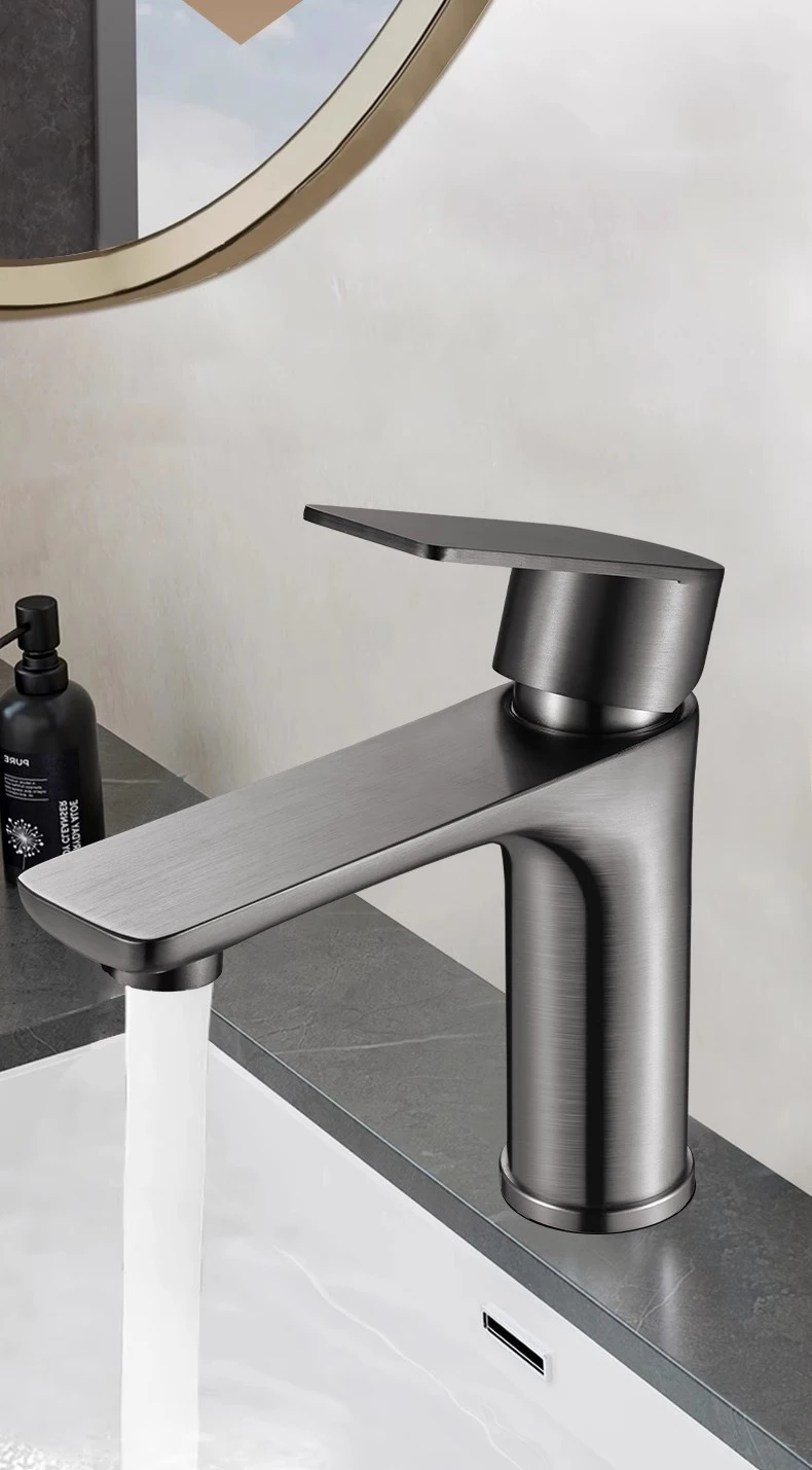 Tezi Modern Single-Hole Basin Mixer Faucet - Stainless Steel Gray