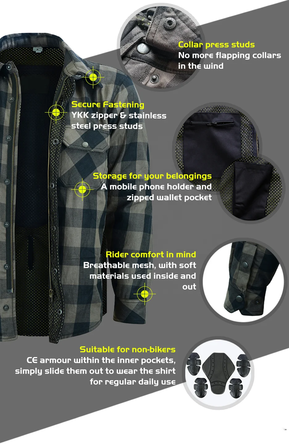 Motorbike Shirt Men's Armored Motorcycle Riding Soft Flannel