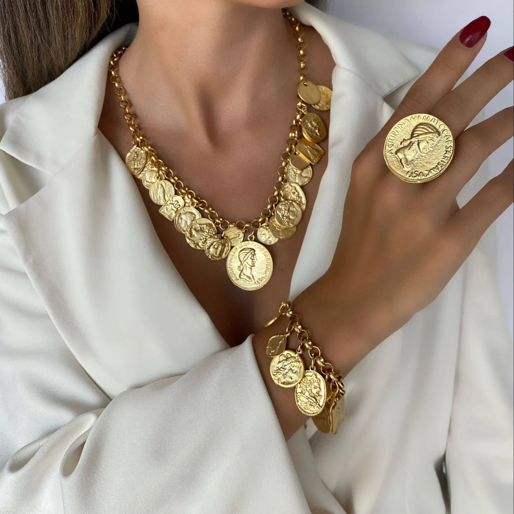 Wholesale Colored Turkish Eyes Coin Pendant Necklace 18k Gold Plated ...