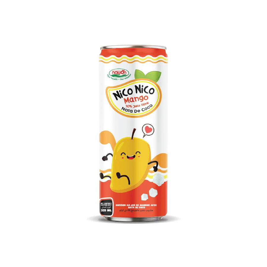 Nata De Coco Mango Juice Drink 30% Fruit Juice Packaged in 320ml Sleek Can Nico Nico Brand ...