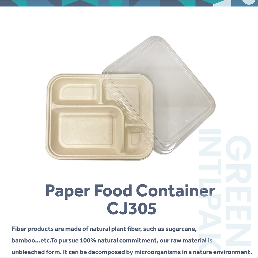 Fiber Food Container 4 Compartments Container Bento Lunch Box / Cj305 ...