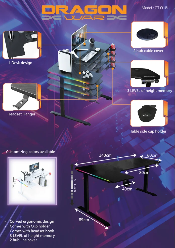 Dragon War L Shaped Durable 140 160 Table Length Desktop Length Led Rgb ...