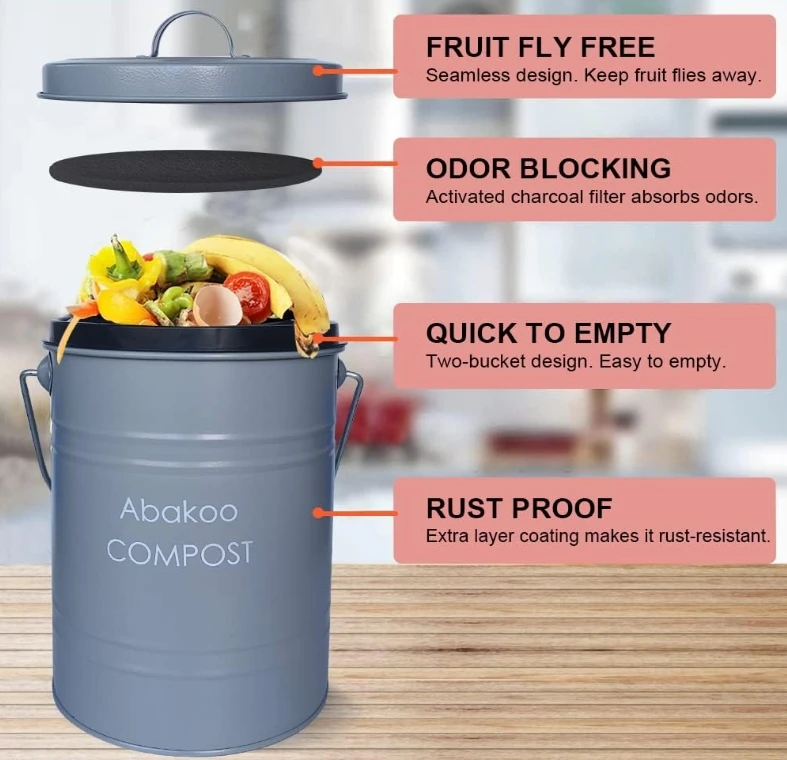 3.5l Premium Stainless Steel Compost Bin For Eco-friendly Waste ...