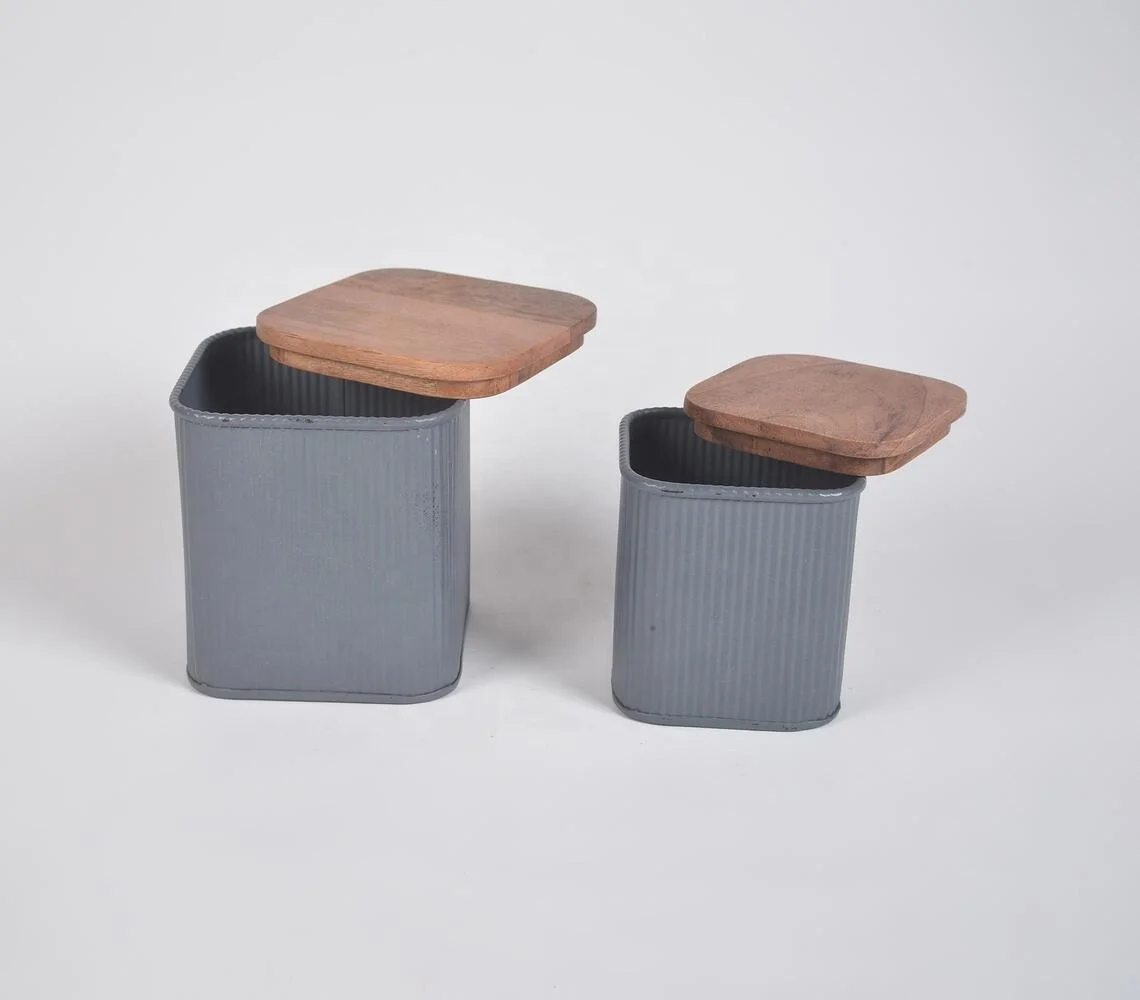 Galvanised Iron Boxes With Wooden Lids Set Of 2 Manufacturer Wholesaler ...