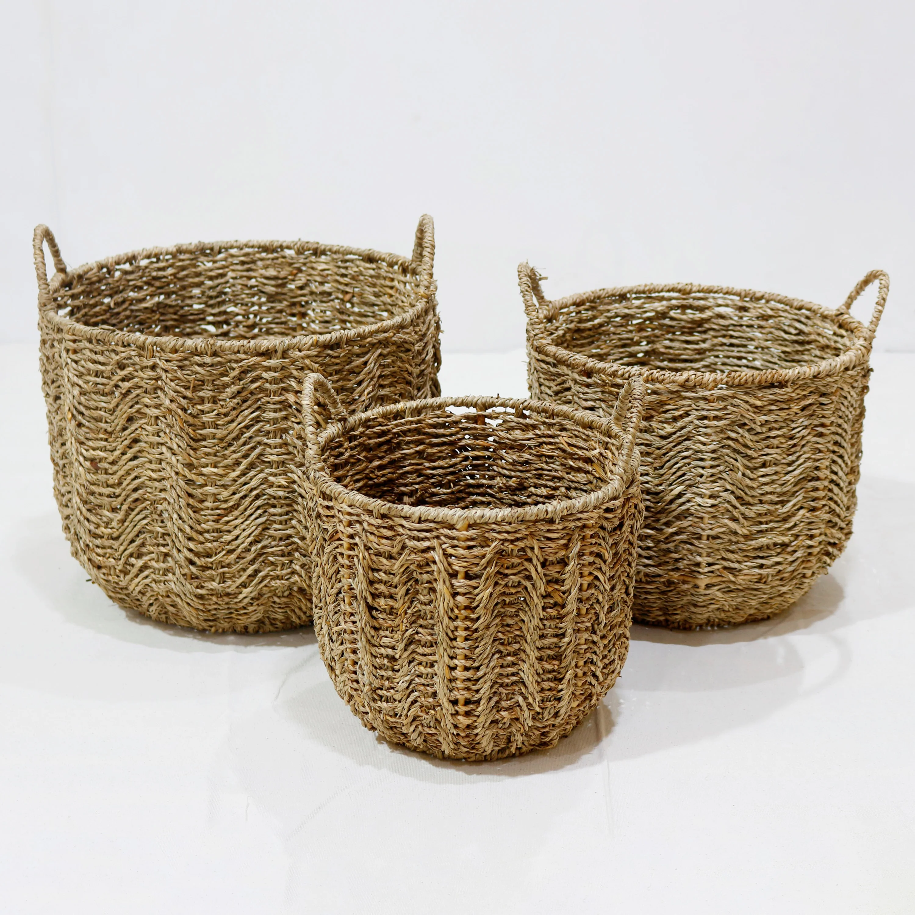 Customized Set of 3 Water Hyacinth Baskets 100% Natural Handmade High ...