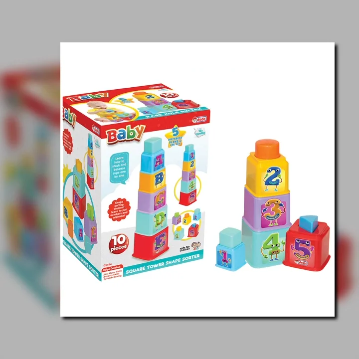 Square Tower Shape Sorter Cube Building Block Toy For Kids And Baby ...