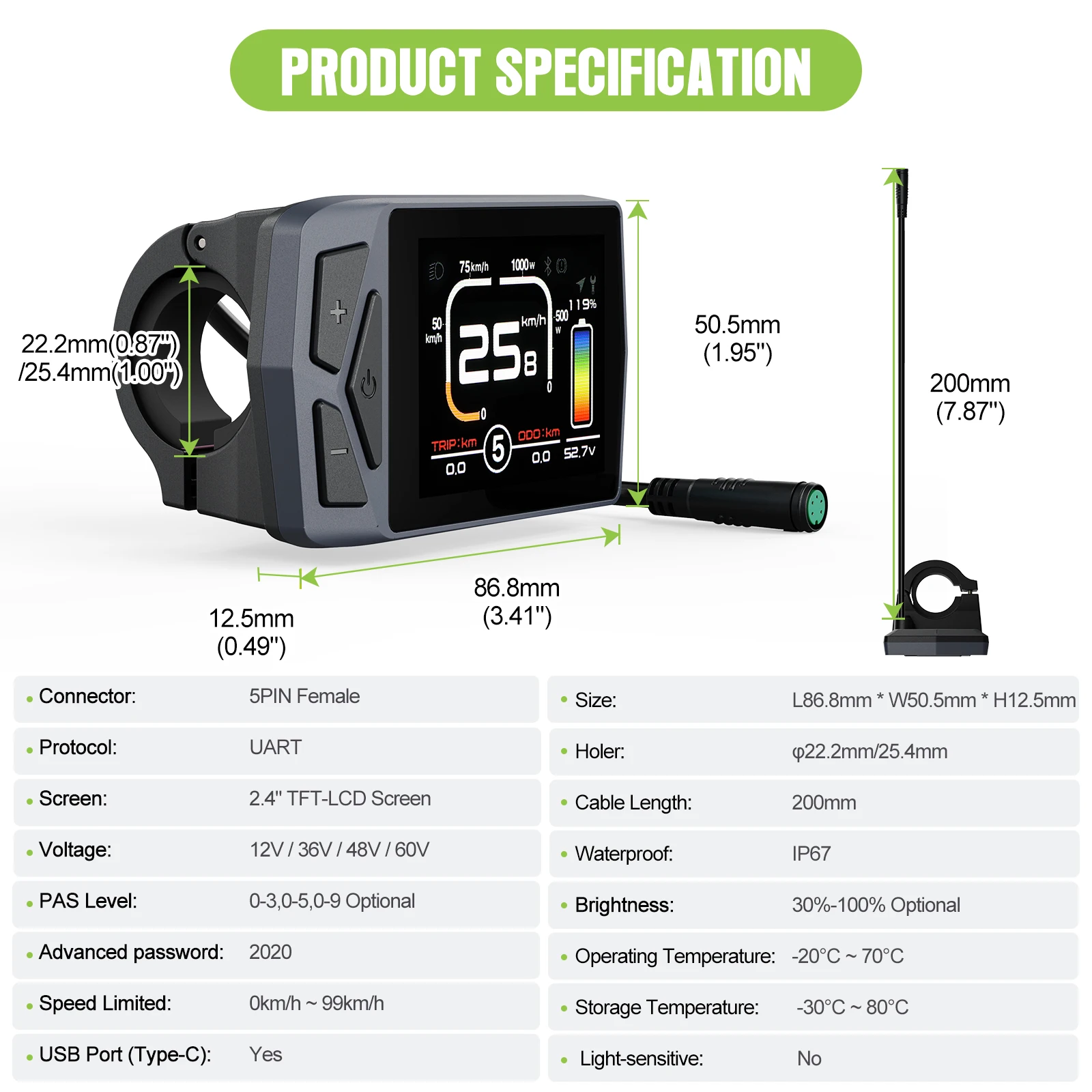 Electric Bike Color Display EKD01 for Bafang Motor Kits