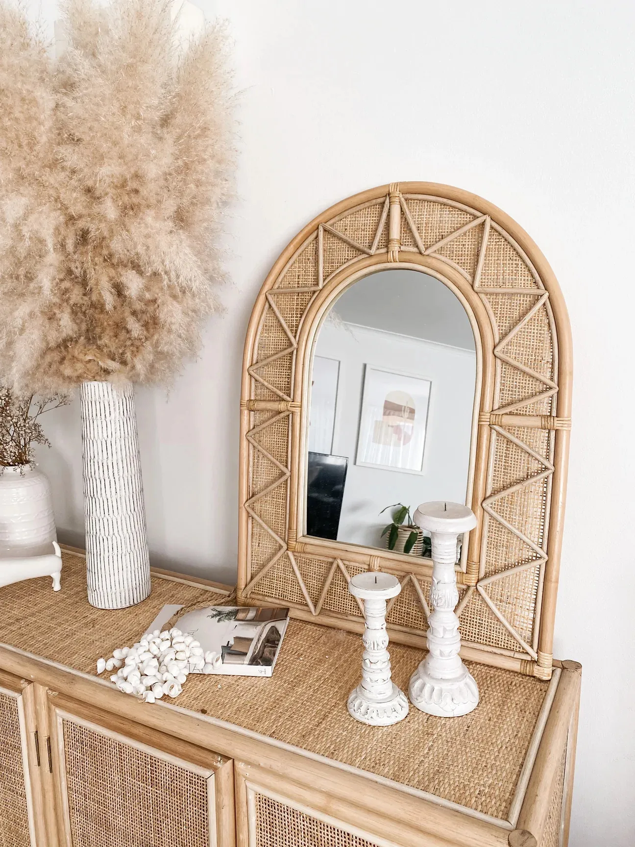 Wall Hanging Rattan Mirror With Shelf Bathroom Living Room Bedroom ...