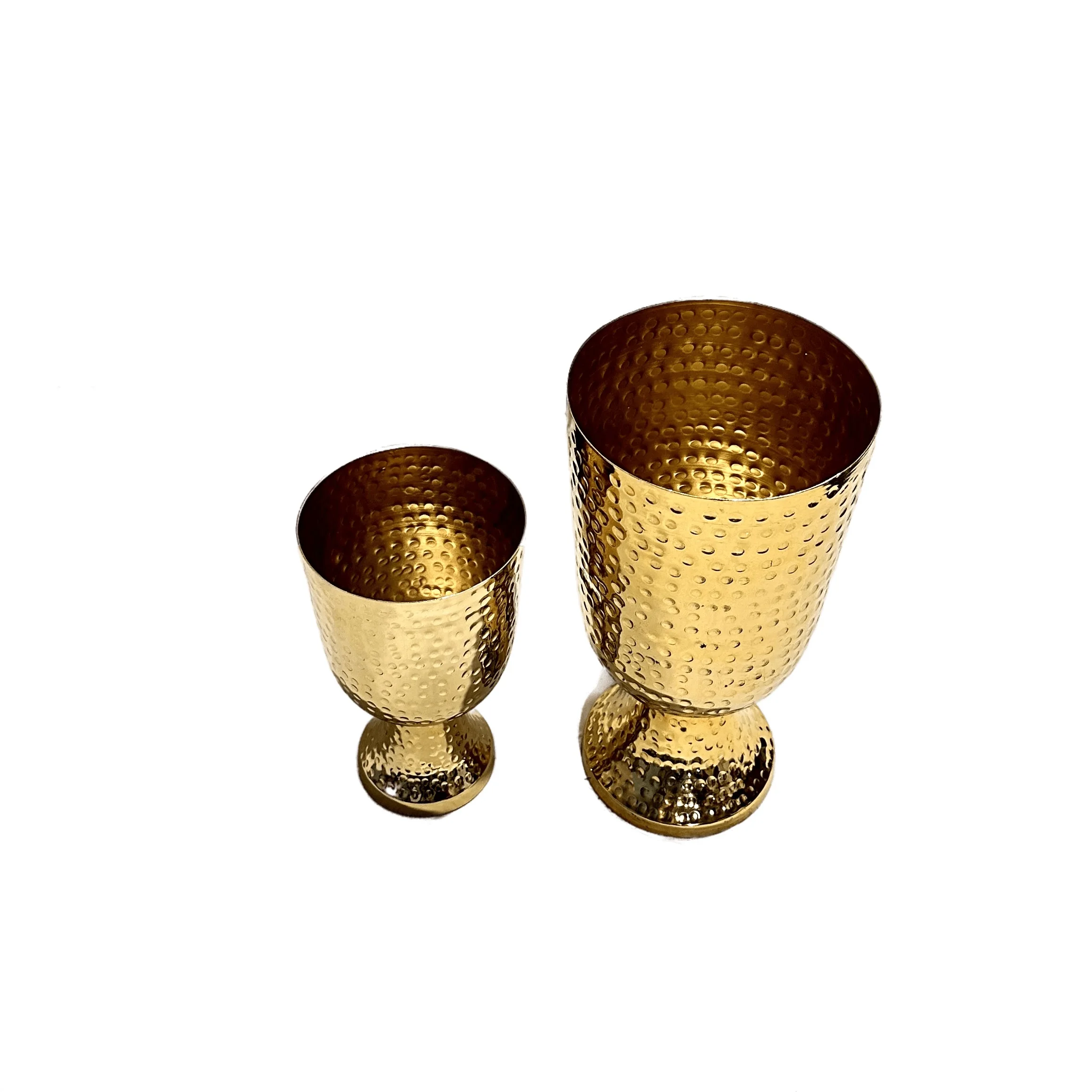 Metal Wine Glass Vase Hammered Design Handmade Gold Plating Flowers ...