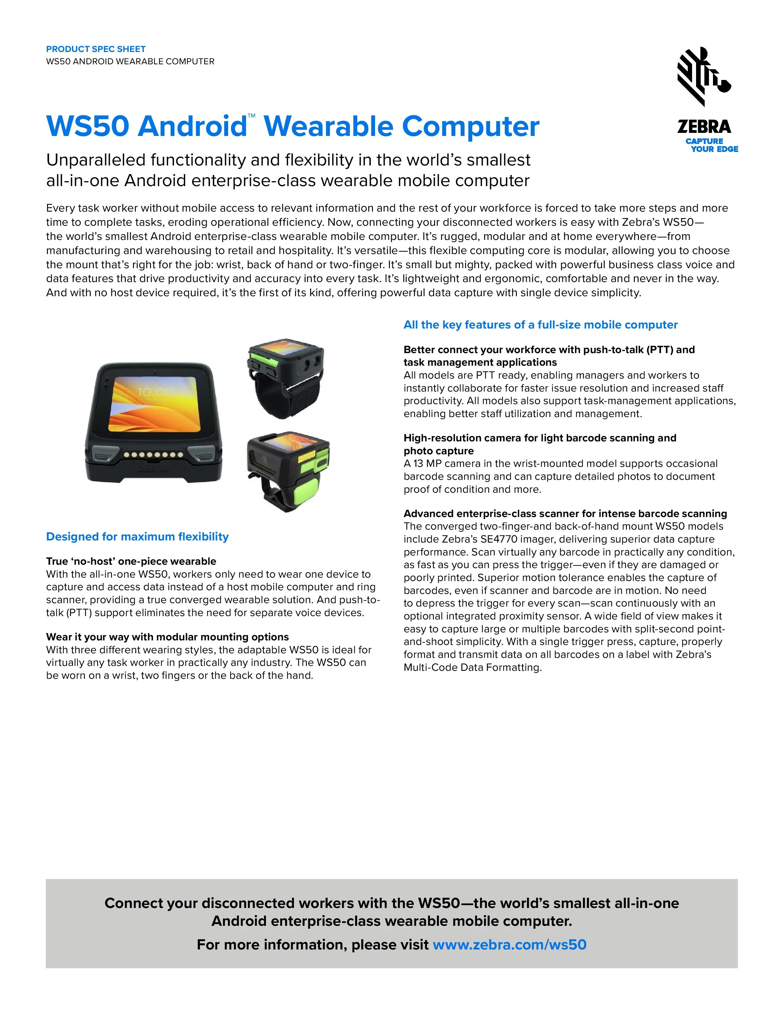 Zebra WS50 - High Quality All-in-One Android Mobile Computer