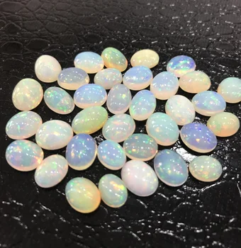 Genuine Multi Fire Ethiopian Opal White 7x9mm Oval Flat Back Cabochon Loose Gemstone Welo Opal ...