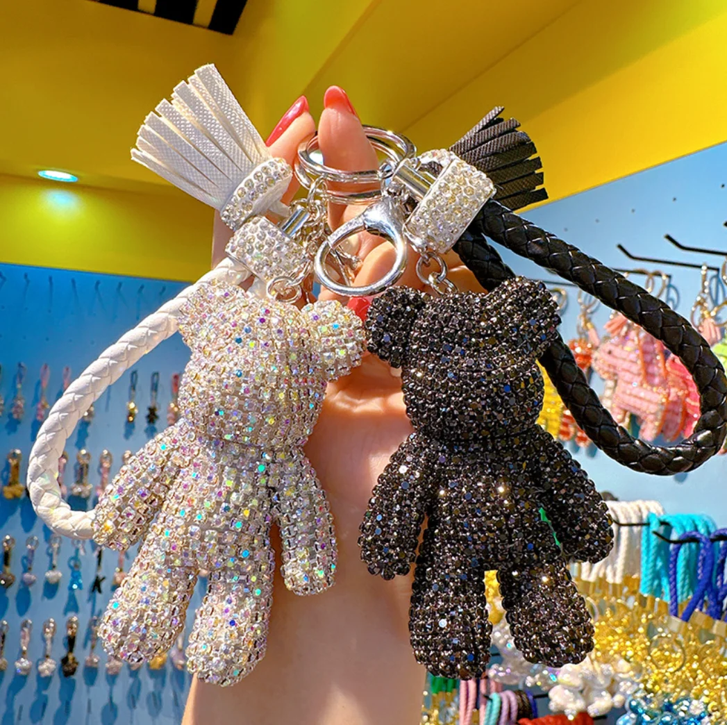 HOT Kids Teddy Bear Key Chain Tassel Rope Lanyards Rhinestone Sparkly ...