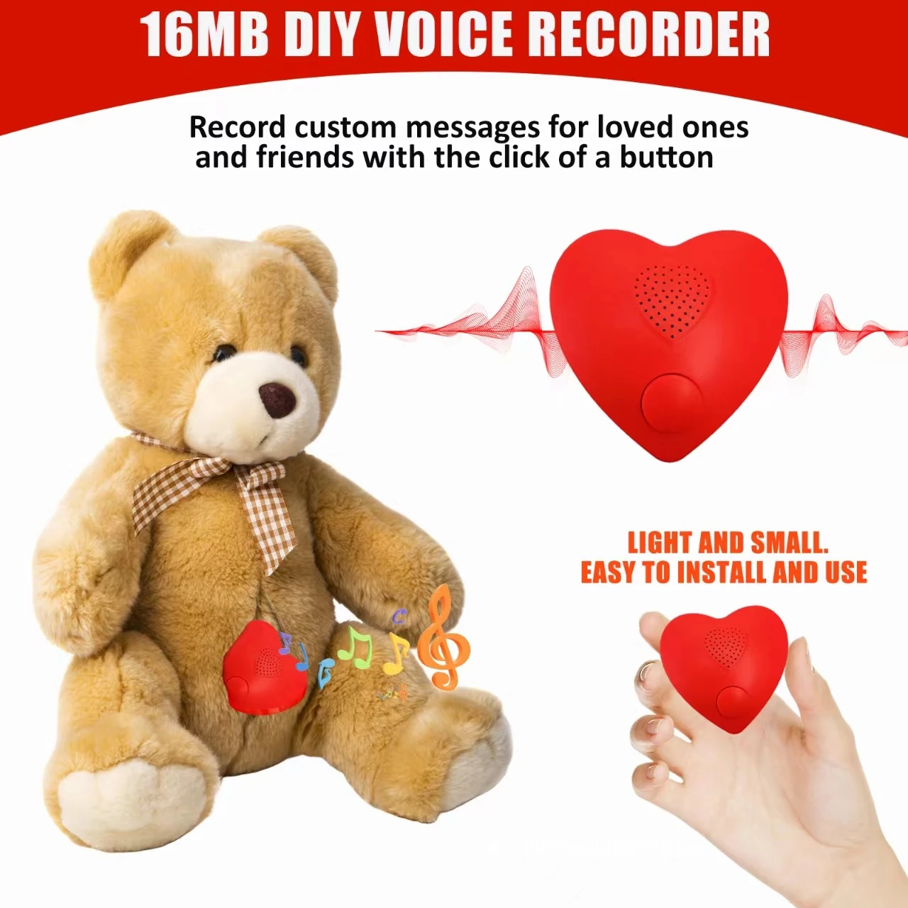16M Heart Shape Sound Module for Plush Toys - Record & Play