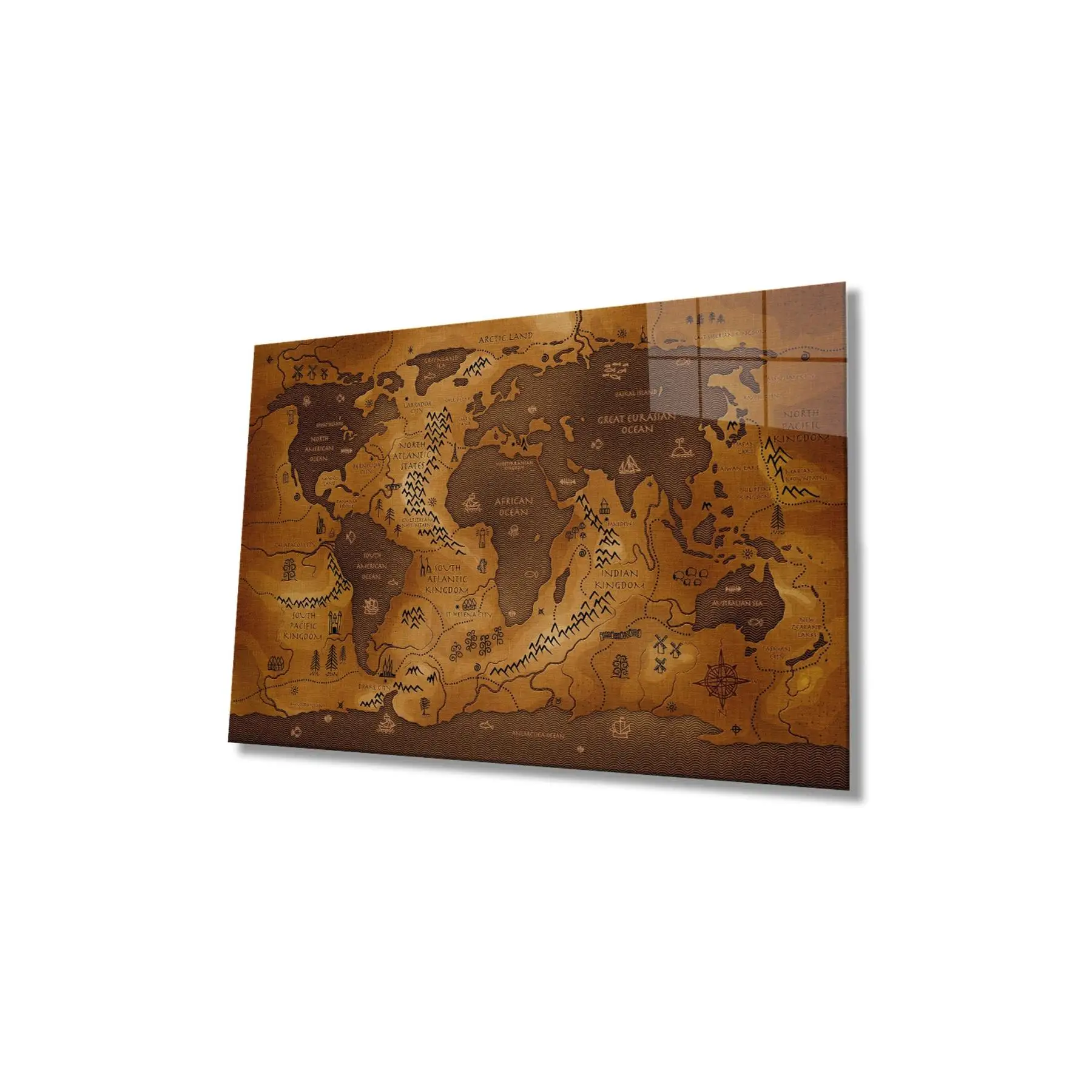 Historical World Map Glass Painting,Home And Office Wall Decoration ...