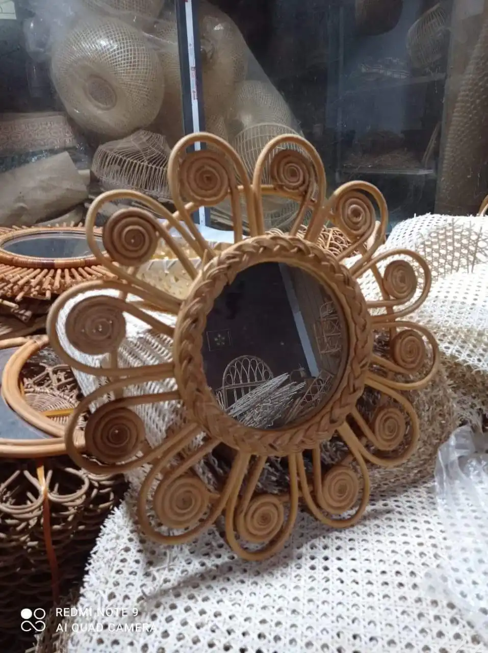 Vintage Living Room Bathroom Rattan Frame Wall Mirror Decoration Set ...