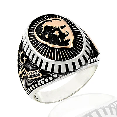 925 Sterling Silver Black Enamel Ataturk Men Ring Original Hot Selling ...
