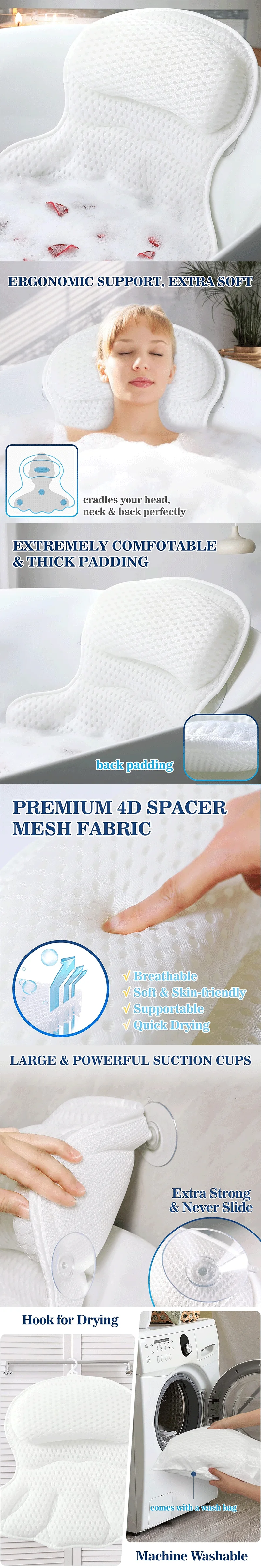 4D Spa Bath Pillow - Anti Slip & Customizable Comfort