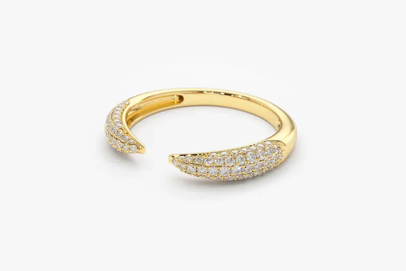 18k Real Gold Stackable Open Claw Micro Pave Natural Diamond Ring Rings ...