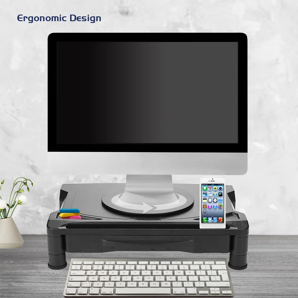 360 Rotating Computer Monitor Stand Riser With Storage Drawer - Buy ...