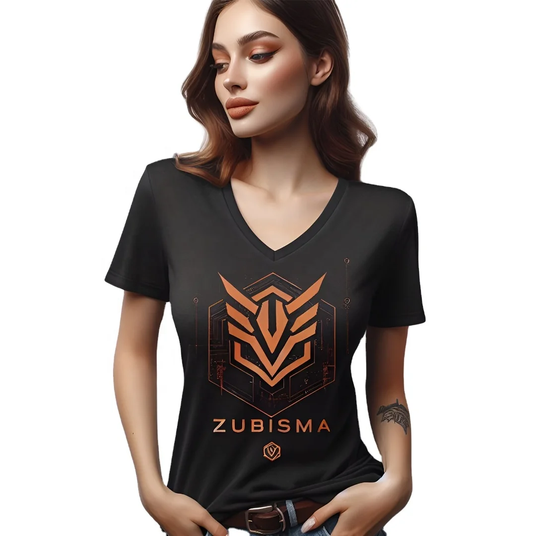 Breathable Women V-neck T-shirt Custom Printed Graphic Oversize 180gsm ...
