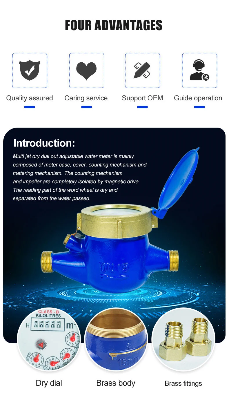 Modern Brass Hot Water Meter Screw End Dn40 Basic Water Meter for tank ...