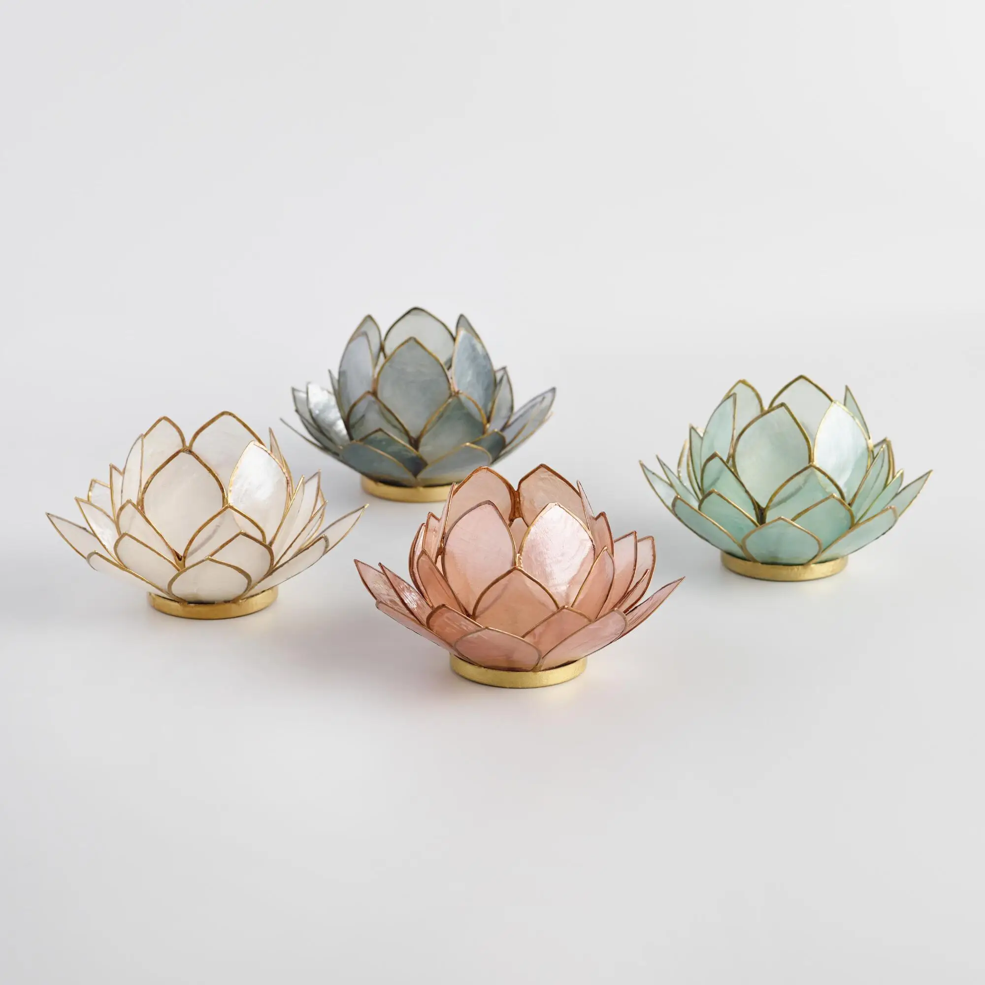 Shinta White Peach Colored Capiz Shell Lotus Flower Bulb Tealight ...