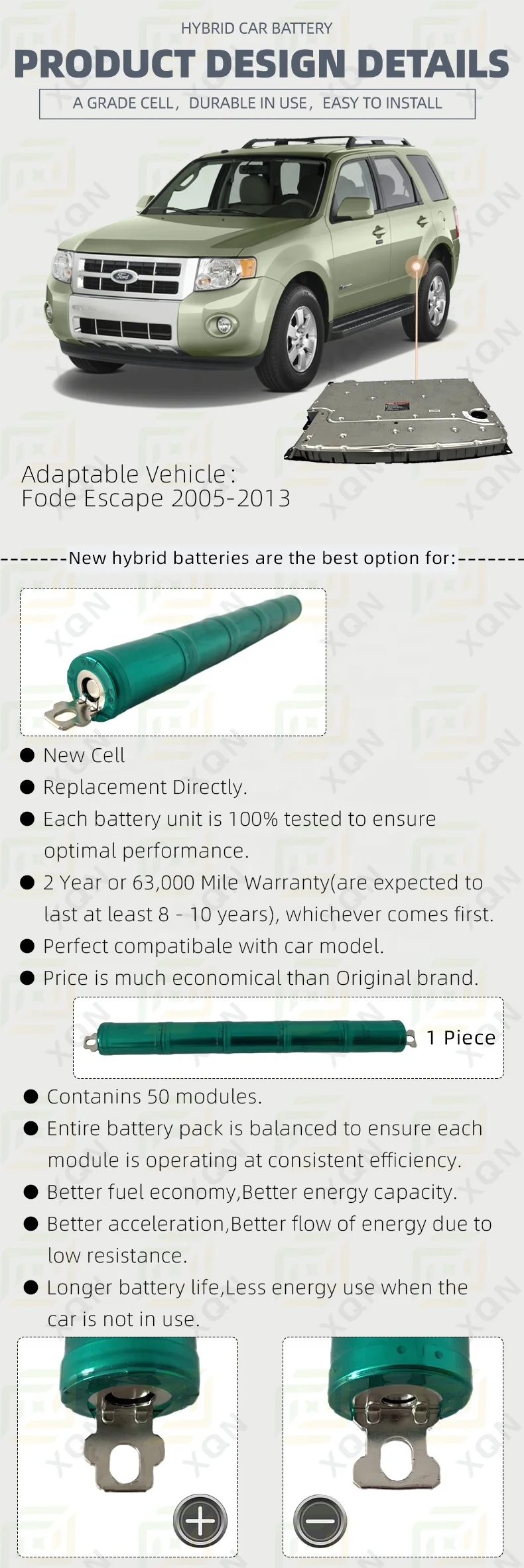 Replacement Ni-Mh 6000mah Hybrid Car Battery Pack for Ford Escape