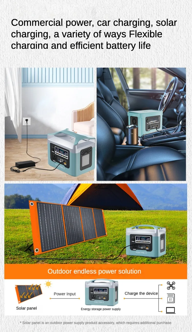 1500w Camping Powerstation Lithium Ion Battery Charging Solar Generator Energy System 800w ...