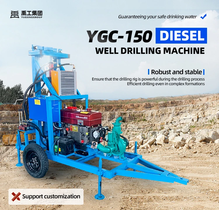Portable Diesel Wheel Hydraulic Core Drill Rig for Water Wells