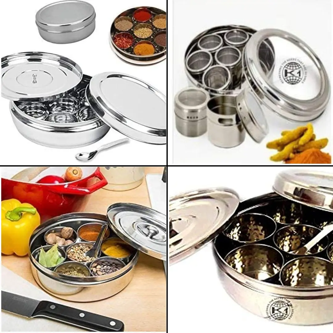 King Spice Box Steel/brass Masala Box/spice Box Container Olden Brass ...