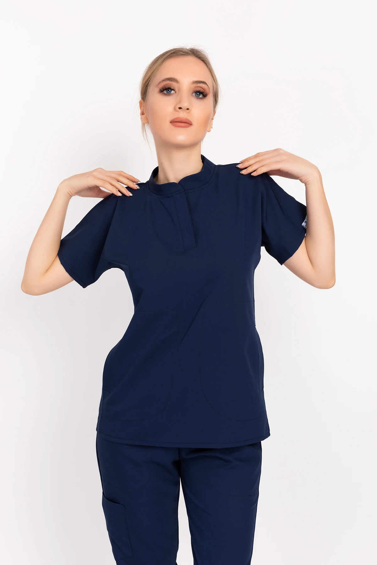 Hospital Uniforms Women Cagla Model Navy Blue Color Soft Elastic Judge ...