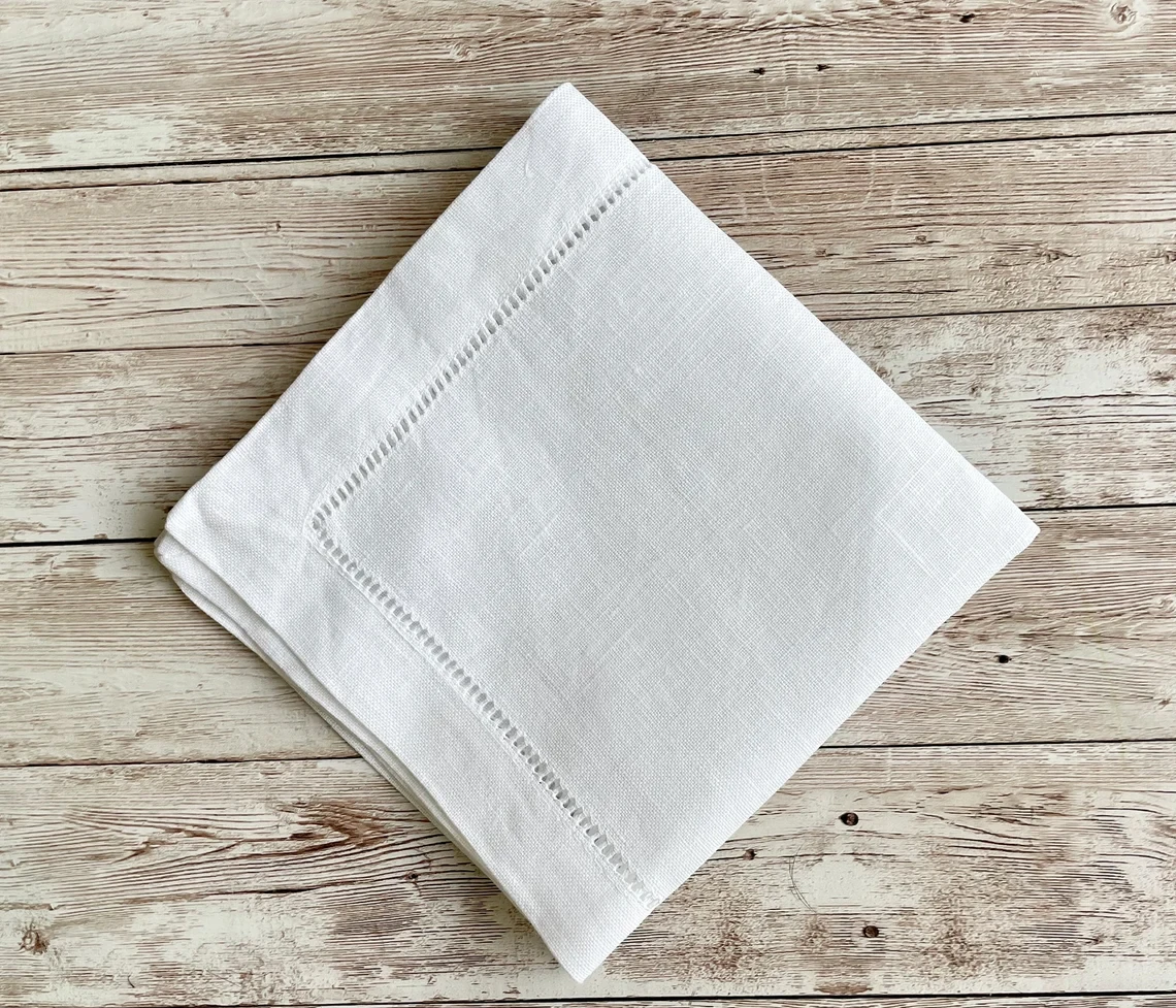 Embroidered Linen Tea Napkin - Monogrammed White Dinner Napkins for ...