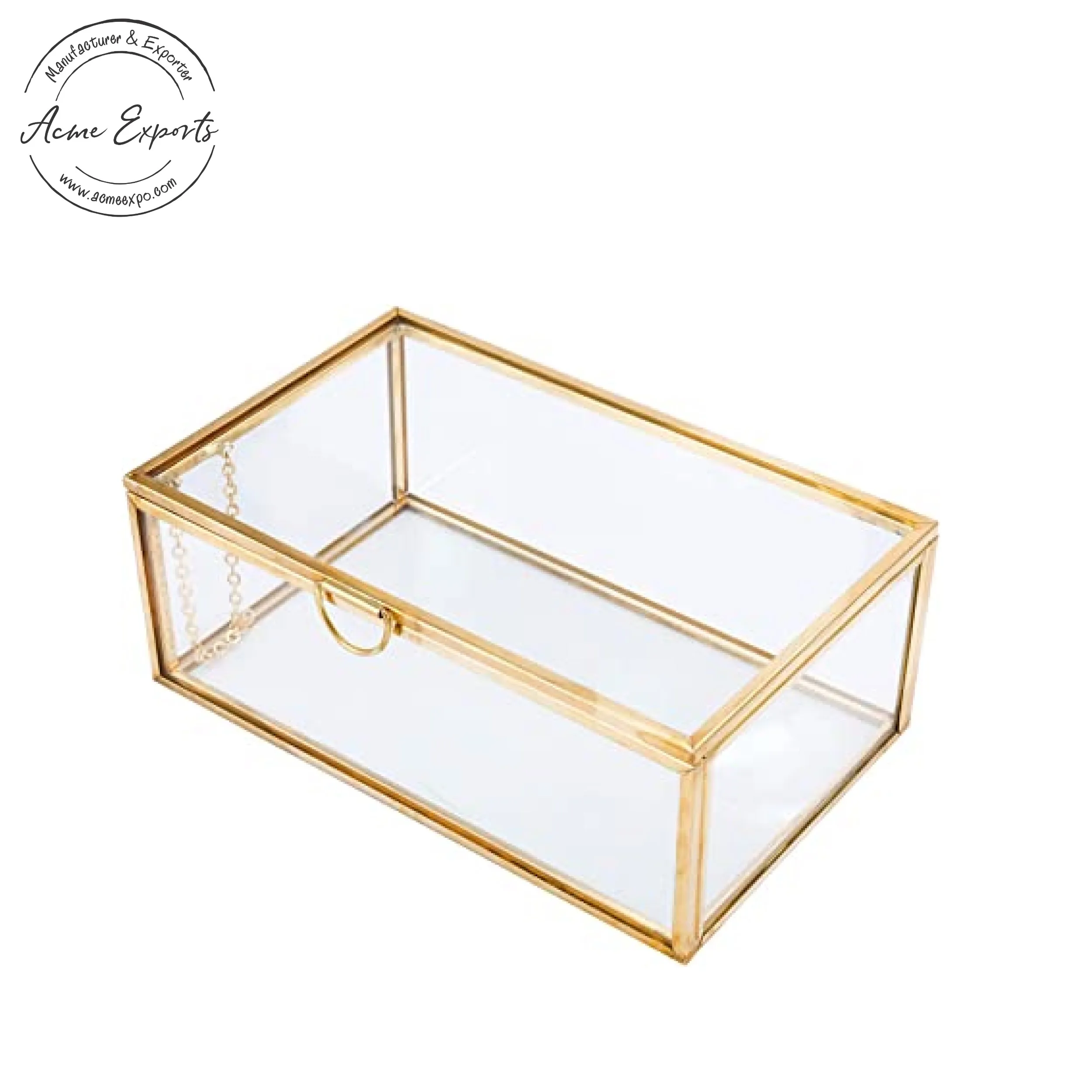 Acme Exports - Elegant Jewelry Box with Clear Glass & Gold