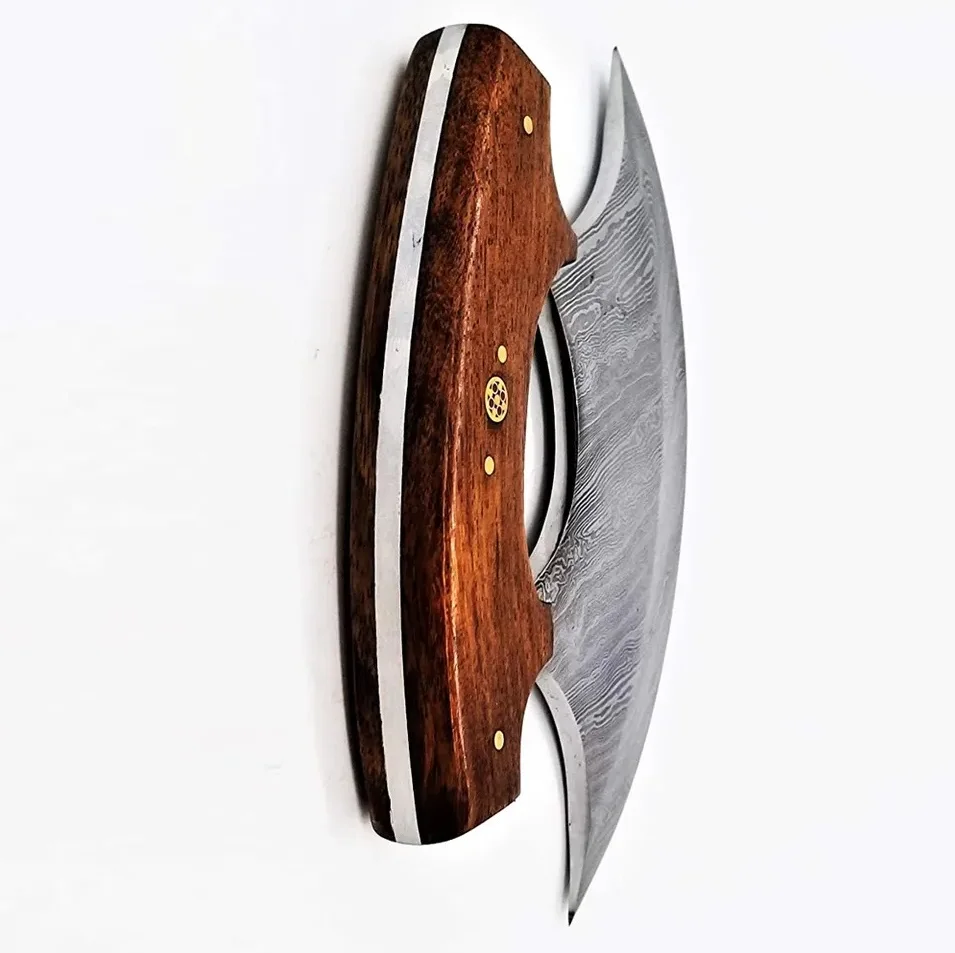 Custom Handmade Ulu Knife Forged Damascus Steel Ulu Knife Rose Wood ...