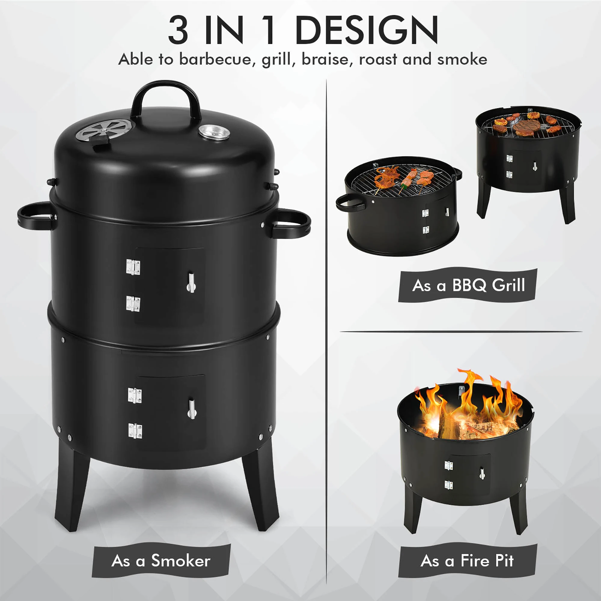Hot Sale 3-layer BBQ Grill Tower Vertical Barrel Charcoal BBQ Smokeless 3 in 1 Charcoal BBQ ...
