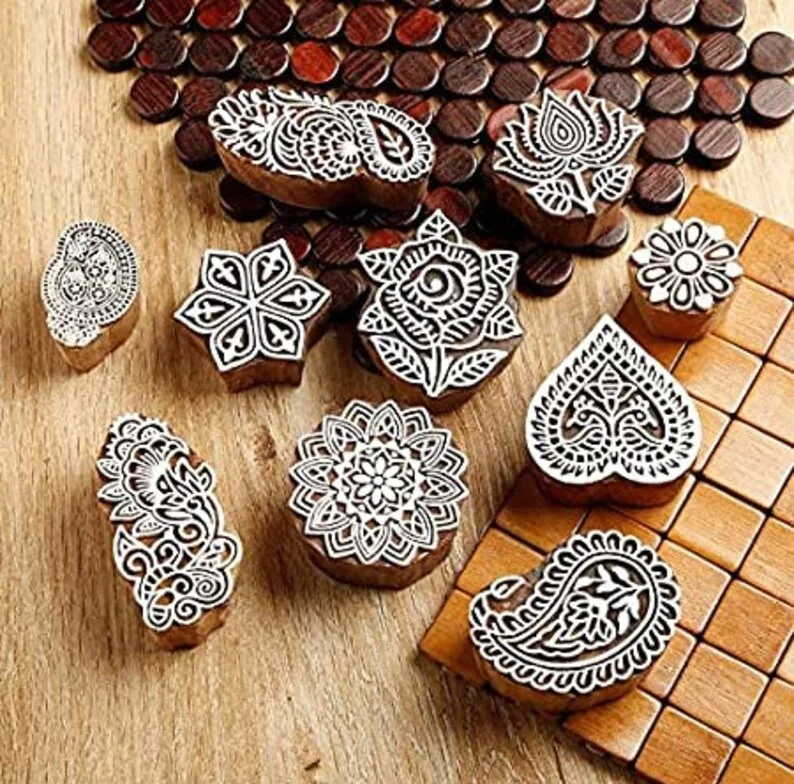 Wooden Blocks Printing Henna Craft Paper Stamp Fabric Textile Printing ...