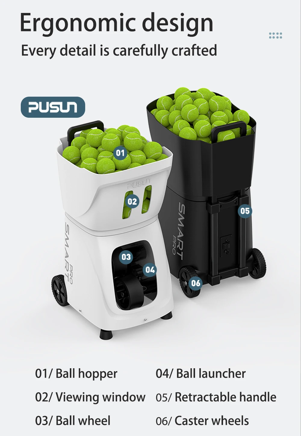 PT-SMART PRO Tennis Ball Machine - APP Remote Control, 100 Balls ...