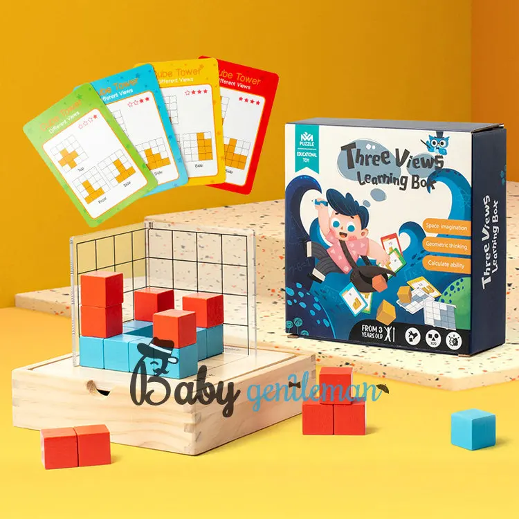 Educational Space Three View Teaching Aids Wooden Stacking Blocks For ...