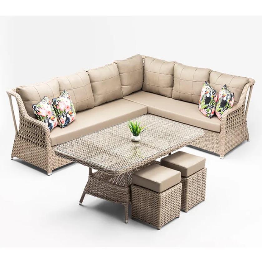 Outdoor Rattan Corner Sofa Set with Dining Table Wicker Sofa Set Garden ...