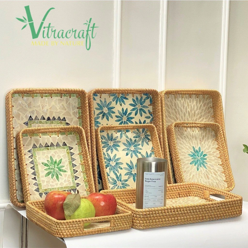 Vietnamese Handmade Inlaid Rattan Tray Rattan Tray With Rectangular ...