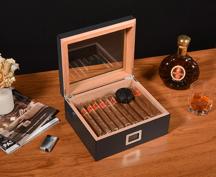 Modern Luxury Glass Display Lacquer Technique Spanish Cedar Wood Cigar ...